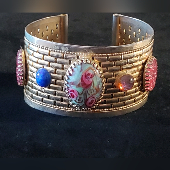Vintage | Jewelry | Wide Roses Art Glass Molded Glass Cuff Bracelet ...